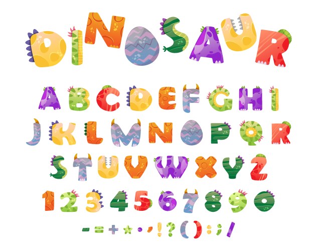 Dinosaur Alphabet & Number Set – Royalty-Free Vector | VectorStock