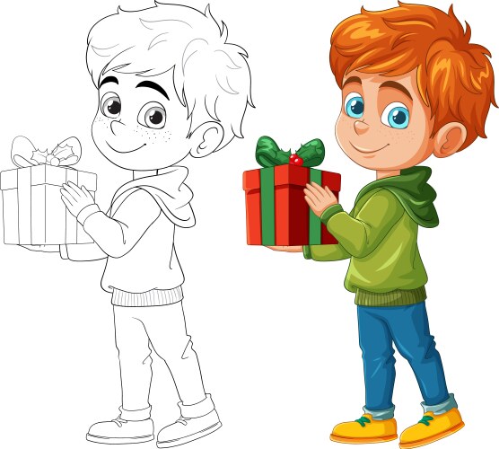 Smiling boy with a wrapped present Royalty Free Vector Image