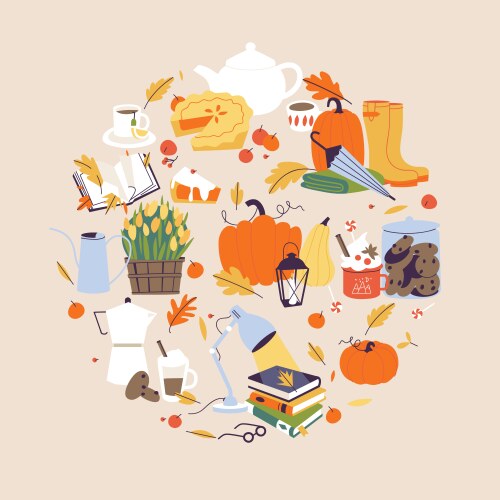 Set of elements and items that represent autumn Vector Image