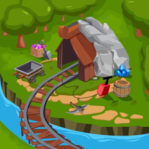 Mining game design composition Royalty Free Vector Image