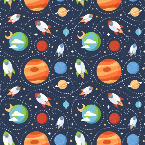 Seamless Children Cartoon Space Pattern Royalty Free Vector