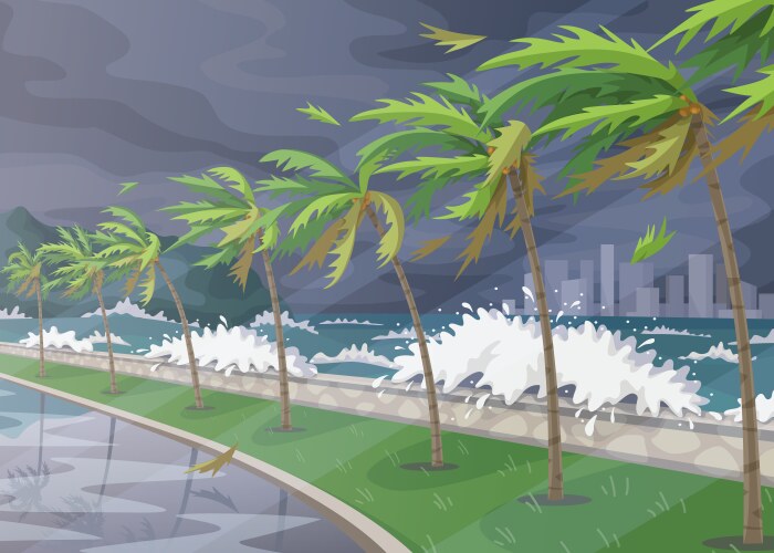 Car parking rain storm hurricane wind tropical Vector Image