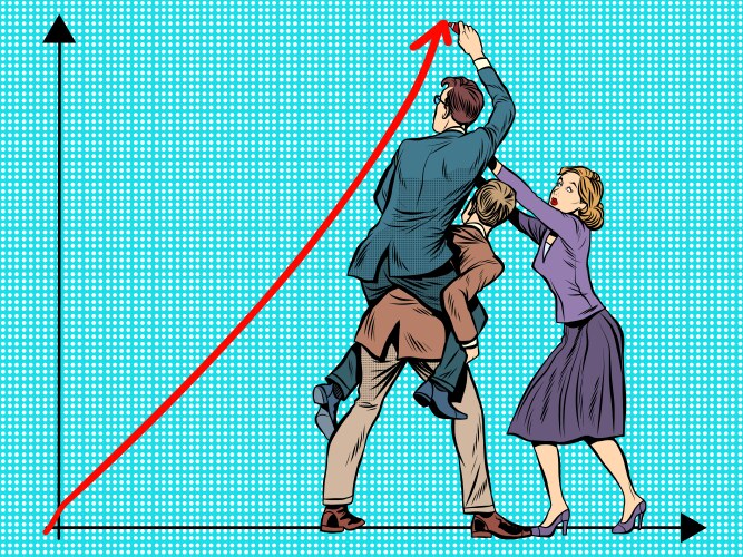 Business team lift up growth chart Royalty Free Vector Image
