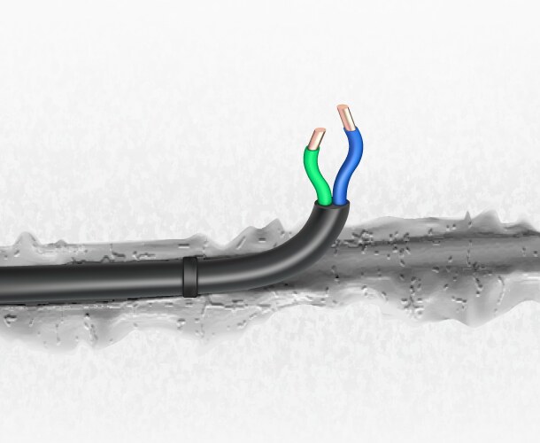 Child hand grabs the exposed electrical wire Vector Image