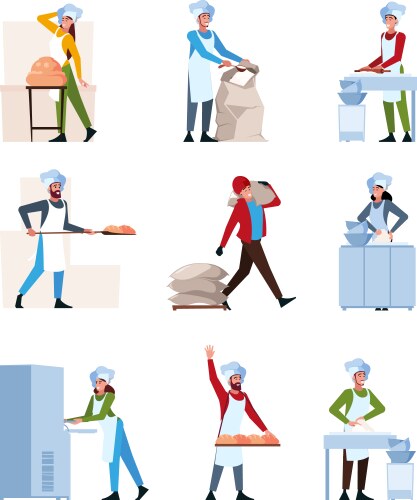 Bread production cartoon composition Royalty Free Vector