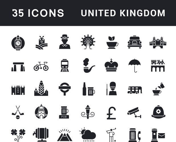 United kingdom icon set Royalty Free Vector Image