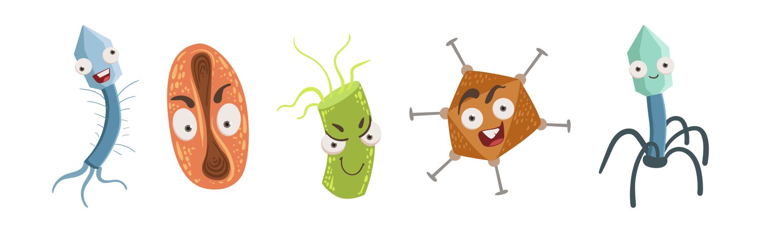 Bacteria and microbe cute germs with faces Vector Image