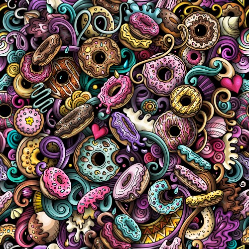Cartoon hand-drawn donuts seamless pattern Vector Image Cartoon hand-drawn donuts seamless pattern Vector Image