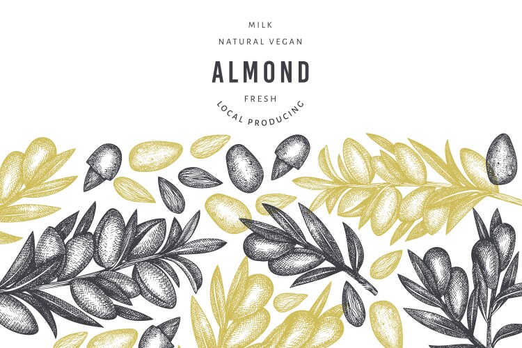 Almond tree design template branch hand Royalty Free Vector