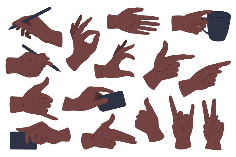 Hand gestures silhouette mega set in flat graphic Vector Image