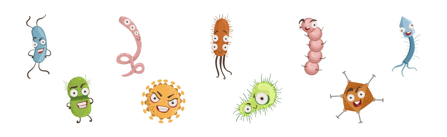 Bacteria and microbe cute germs with faces Vector Image