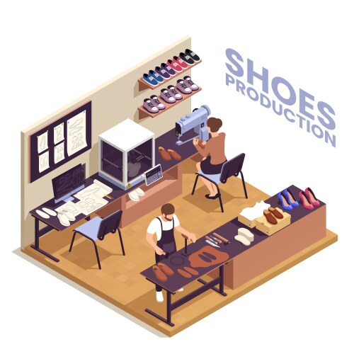 Shoe production conveyor composition Royalty Free Vector