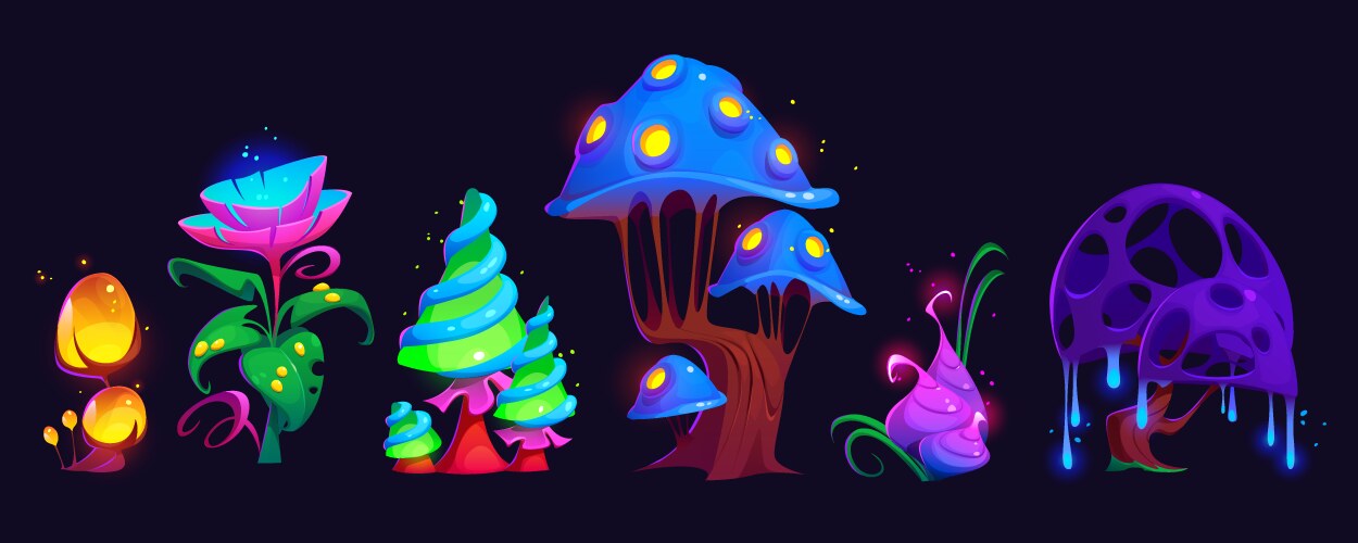 Fantasy creepy plants trees mushroom flower Vector Image