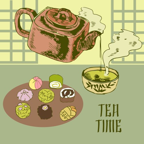 Japanese geisha character hold tea Royalty Free Vector Image