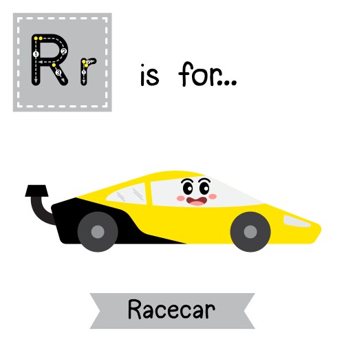 Letter r tracing racing car Royalty Free Vector Image
