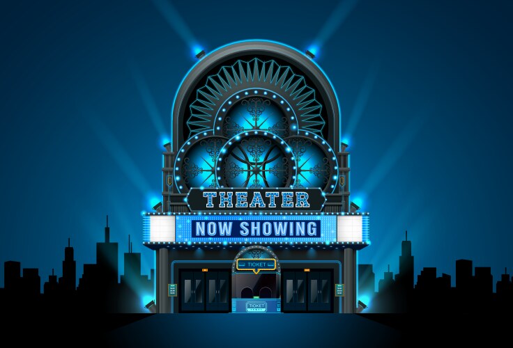 Theater cinema building high detail Royalty Free Vector
