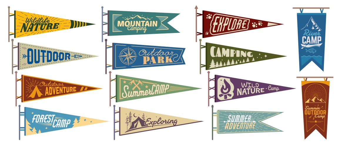 Set of adventure outdoors camping colorful Vector Image