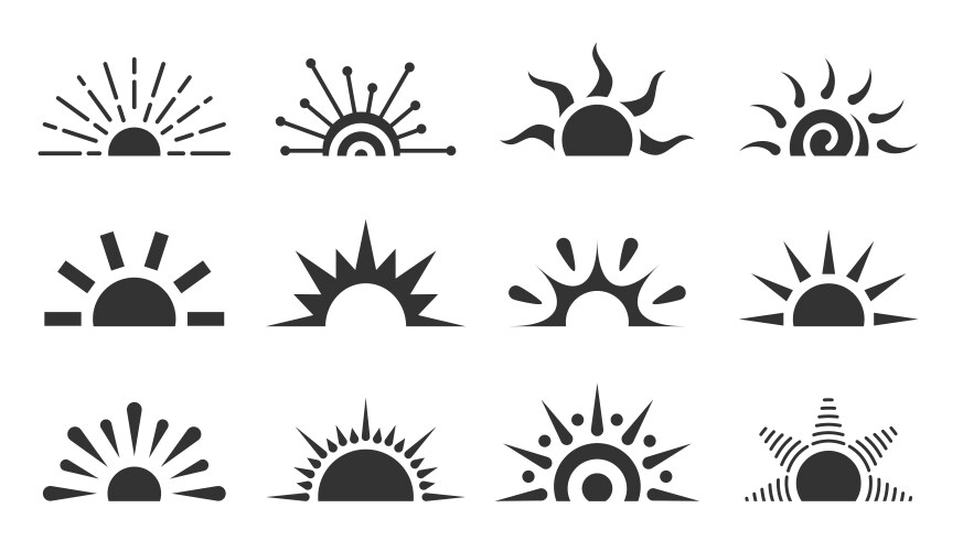 Half sun solar sunrise sunset weather icon set Vector Image