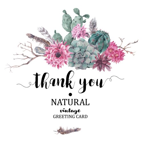 Floral spring thank you pink flowers card Vector Image