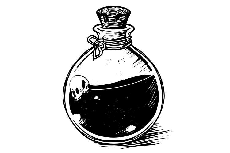 Magic bottle with potion hand drawn ink sketch Vector Image