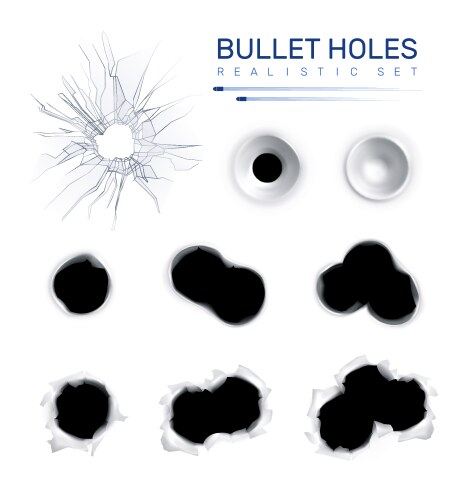 Realistic Bullet Holes on White Surface Royalty Free Vector