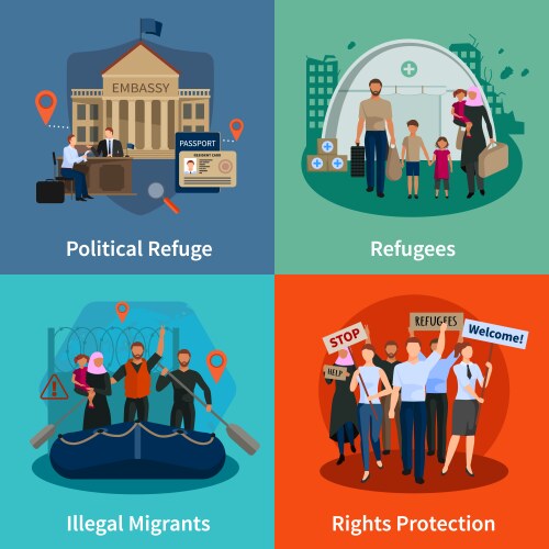 Refugees family illegal immigrants political Vector Image