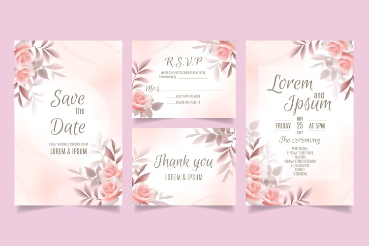 Wedding invitation template with pink roses Vector Image