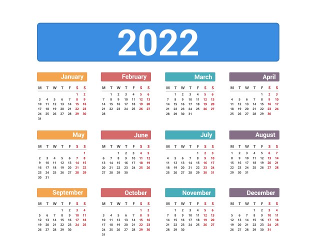 2022 year calendar isolated on white background Vector Image