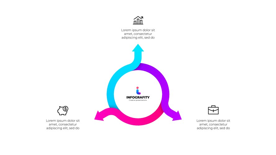 Triangle diagram divided into 3 options or steps Vector Image