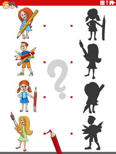 Educational shadow game with kids and toys Vector Image