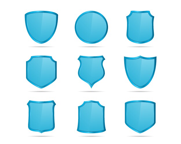 Metal 3d shields set of colored safety symbols Vector Image