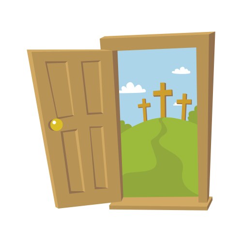 Cartoon red door open and closed Royalty Free Vector Image