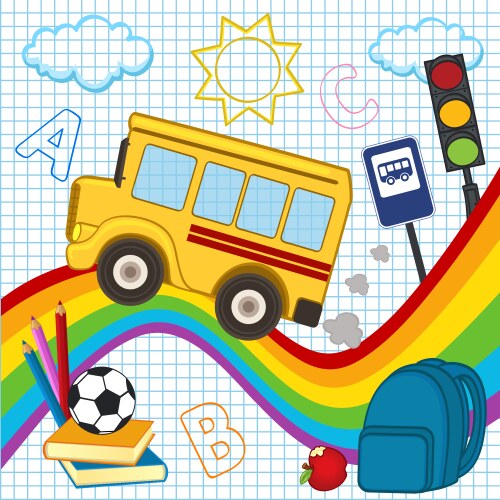 Children on school bus riding over the rainbow Vector Image