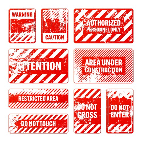 Red grunge warning signs with diagonal lines old Vector Image