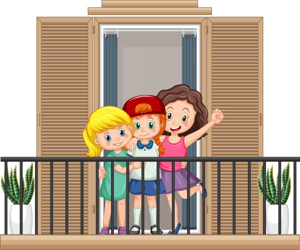 Children standing on the balcony Royalty Free Vector Image