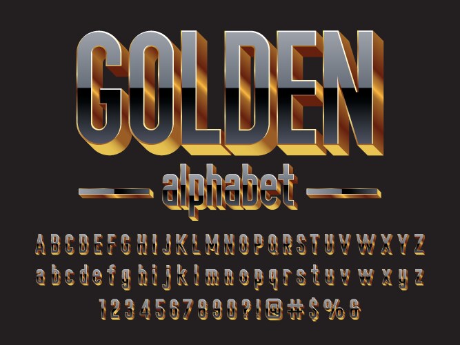 Golden glossy font on black Royalty Free Vector Image