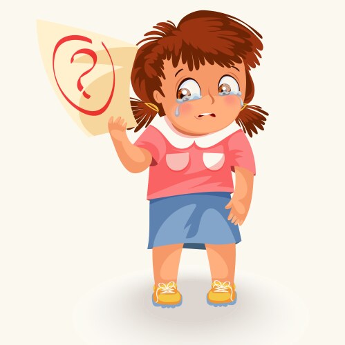Sad little schoolboy holding test paper with bad Vector Image
