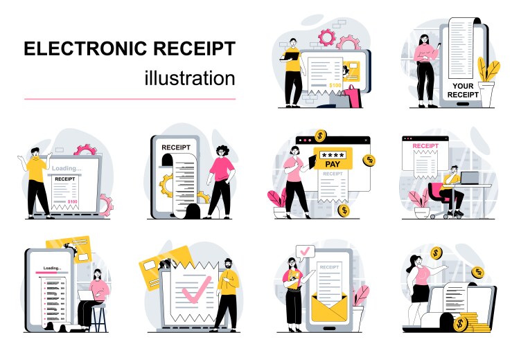 Electronic receipt concept with people scene Vector Image