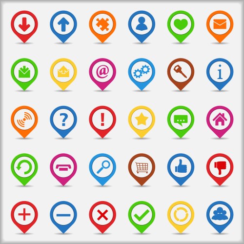 Set of a-z alphabet pin marker flat icons map gps Vector Image