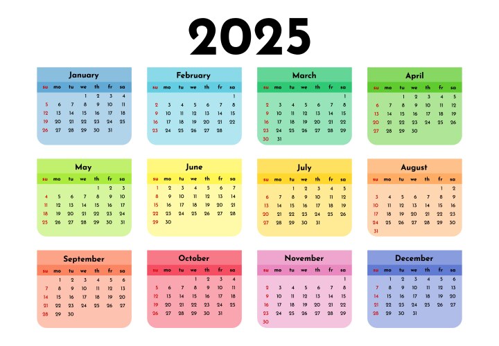 Calendar for 2025 isolated on a white background Vector Image