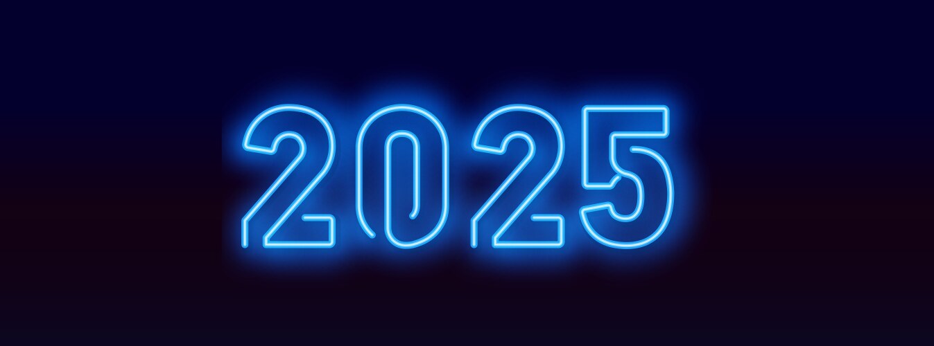 Neon 2025 year symbol on a gradient blue Vector Image