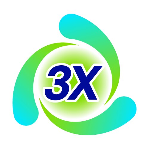Triple action 3x icon logo badge Royalty Free Vector Image