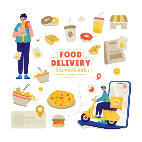 Ordering food online element set Royalty Free Vector Image