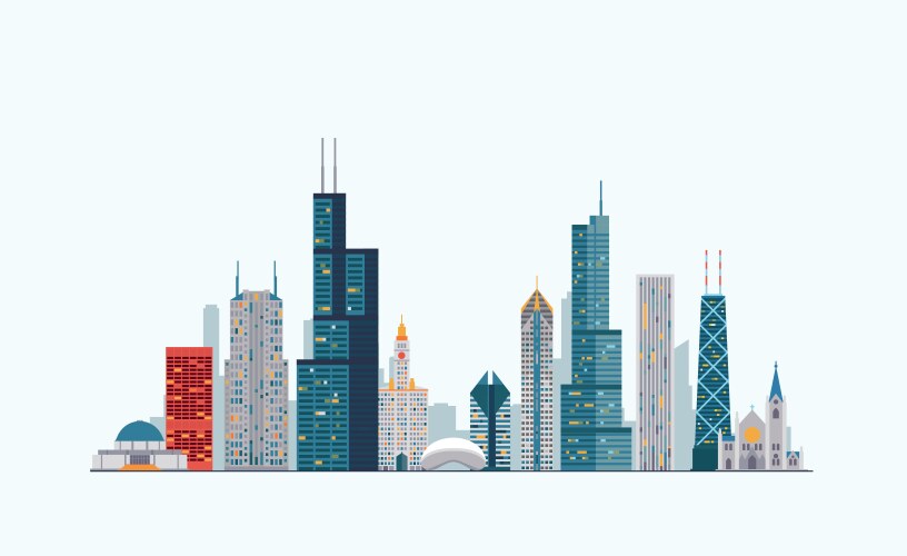 Linear chicago city skyline Royalty Free Vector Image
