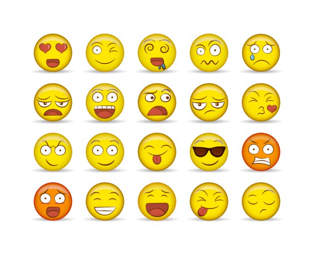 Smileys emoticon glossy set Royalty Free Vector Image