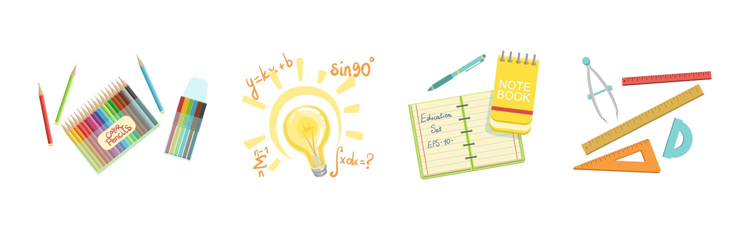 Study and school supply object set Royalty Free Vector Image