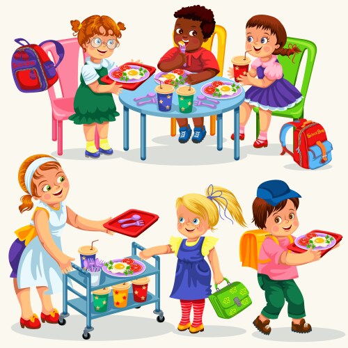 Schoolchildren having lunch Royalty Free Vector Image