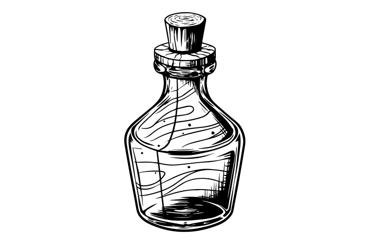 Magic bottle with potion hand drawn ink sketch Vector Image