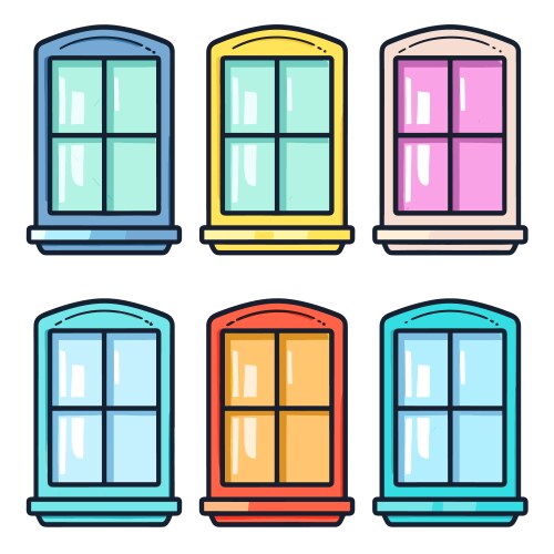 Five colorful vintage windows cartoon style Vector Image