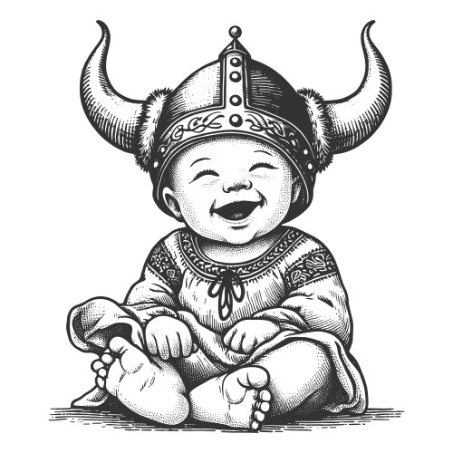 Laughing baby dressed as viking Royalty Free Vector Image